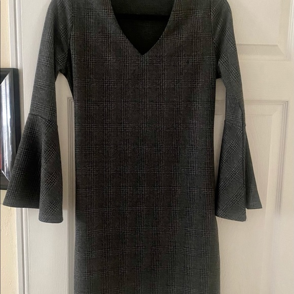 Dex | Dresses | Dex Grey Plaid Mini Dress With Bell Sleeves | Poshmark